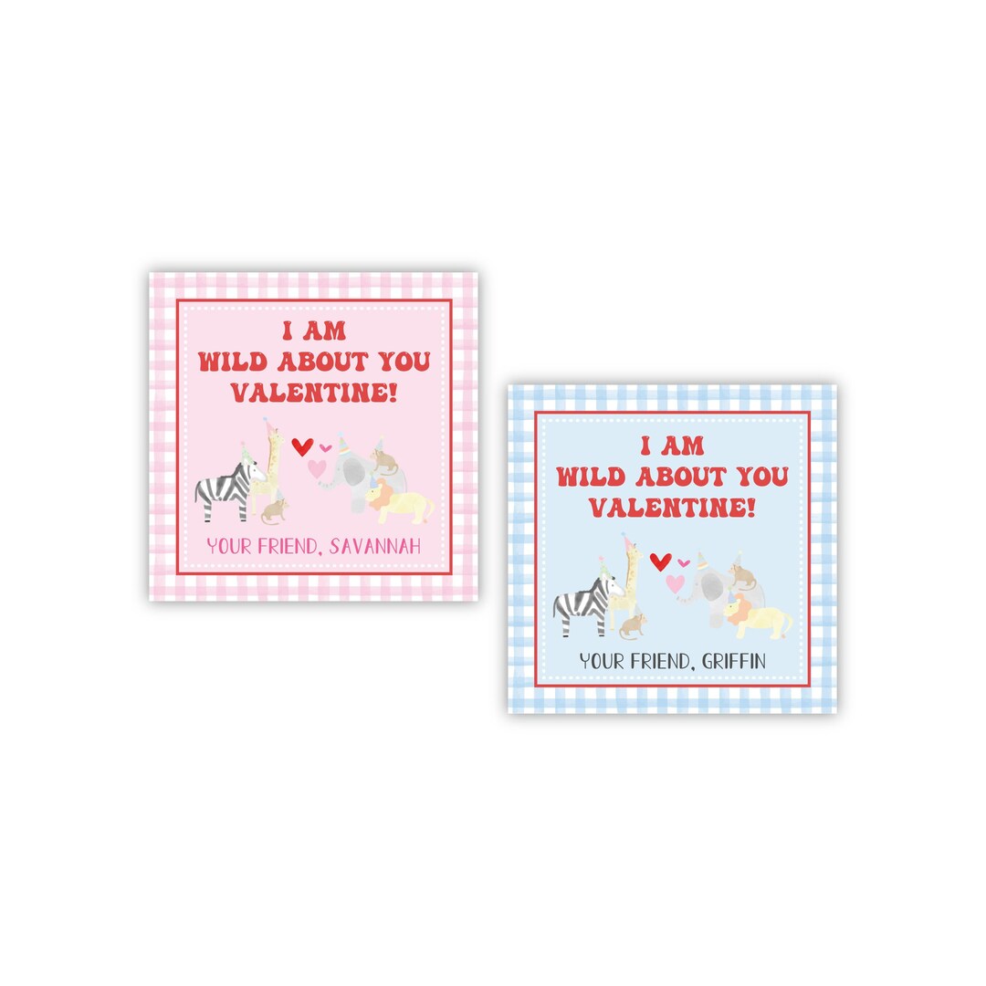 Personalized Valentine Class Gift Tags I'm Wild About You Printed Set ...