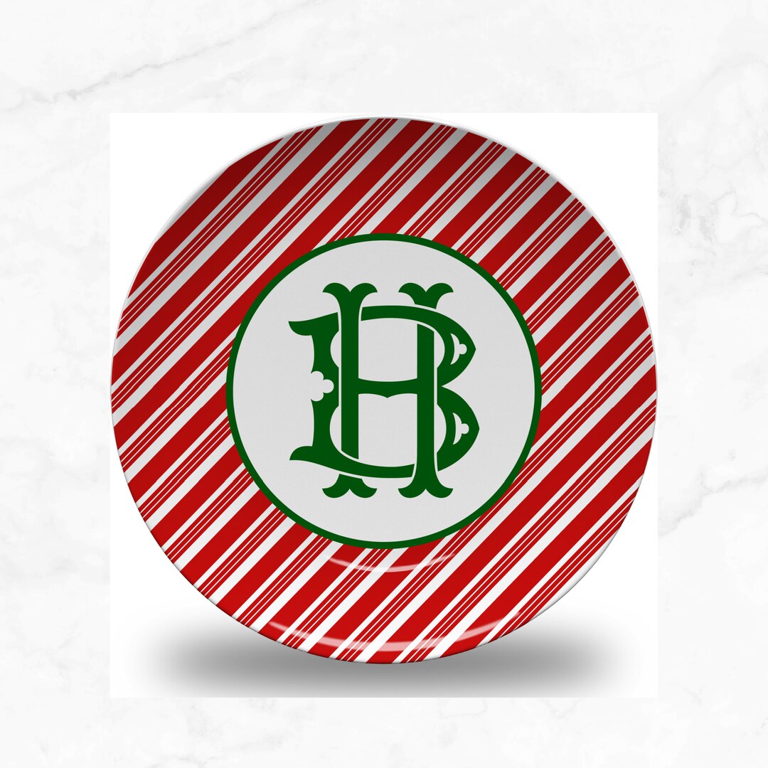 Monogrammed Candy Cane Christmas Dinner Plate - Etsy