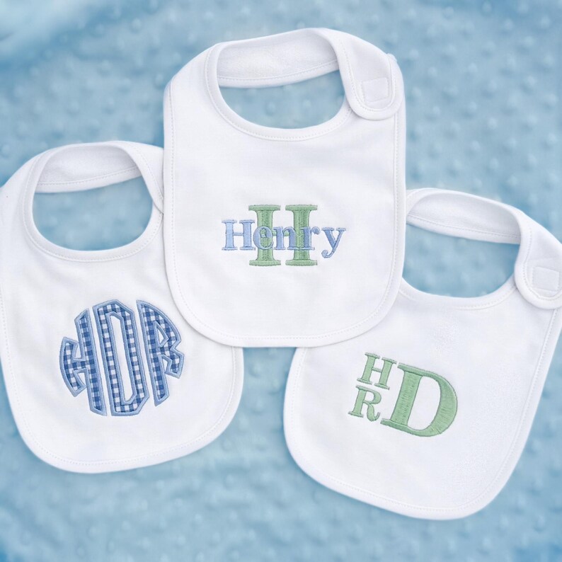 Personalized Baby Gift Set - Embroidered Monogrammed Bibs (set of 3) - Etsy