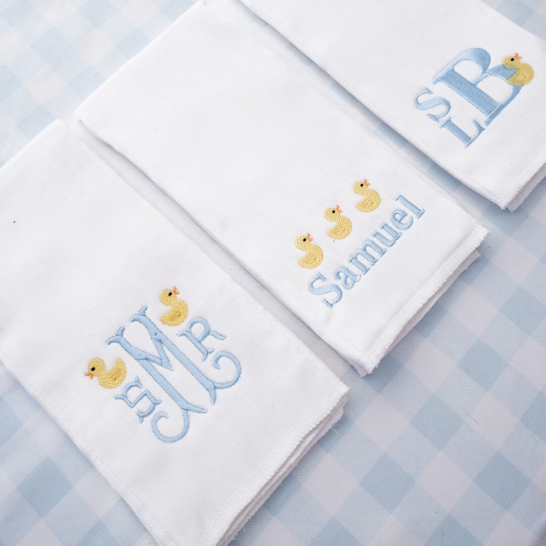 Monogrammed Rubber Ducks Burp Cloth Set of 3 - Personalized - Baby Gift ...