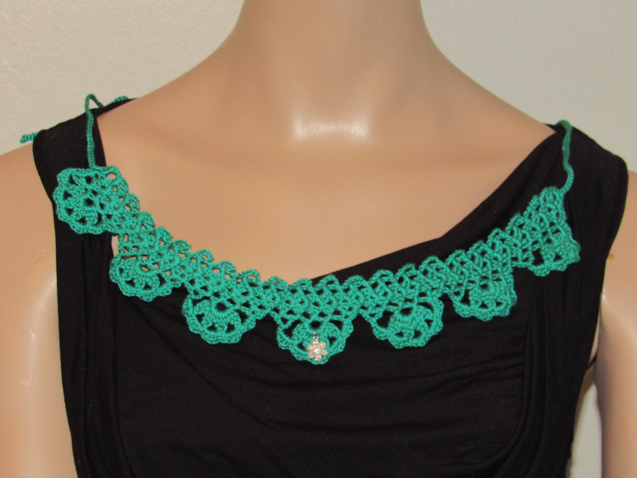 Crochet Emerald Green Choker Necklace, Victorian Inspired Lace Collar ...