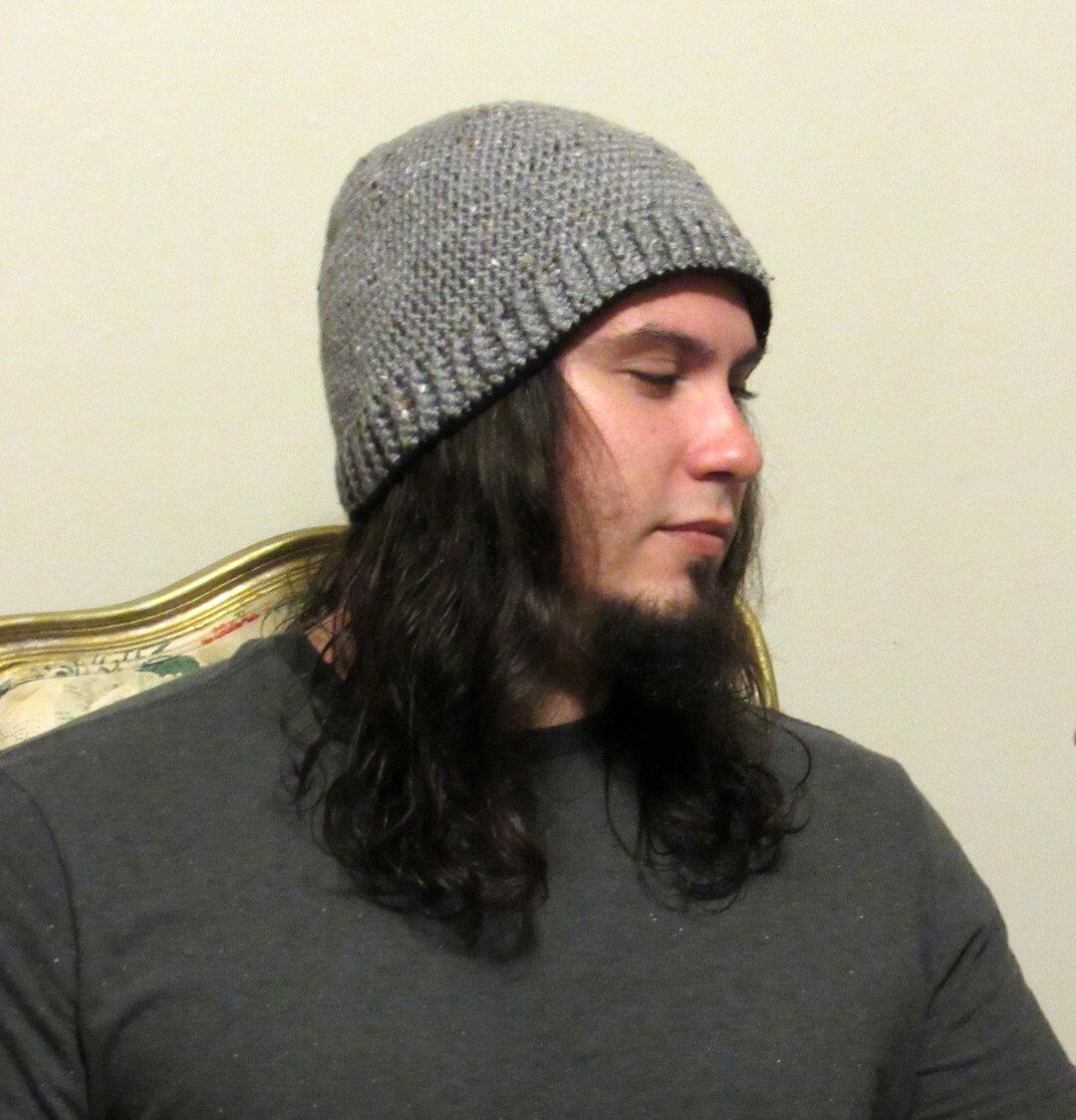 Crochet Gray Hat for Men, Handmade Hats for Men, Winter Beanie for Men ...