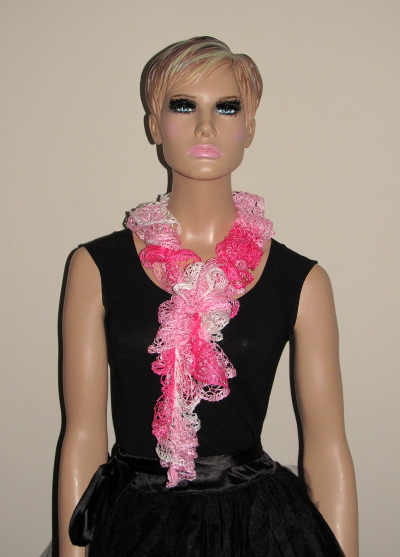 Pink Lace Crochet Neck Scarf, Summer Ruffled Lace Shawl, Lightweight ...