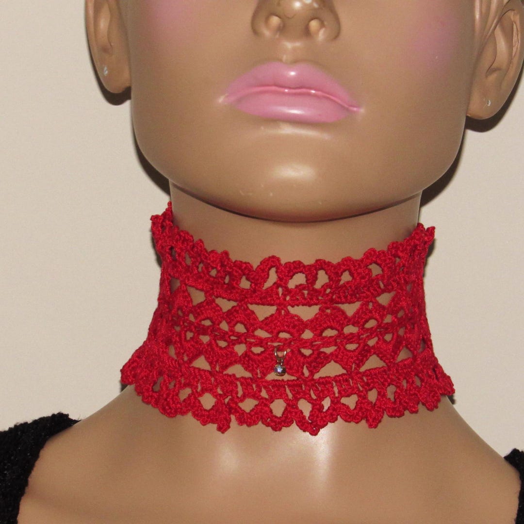 Crochet Red Lace Choker Gothic Victorian Inspired Wide Lace Collar ...
