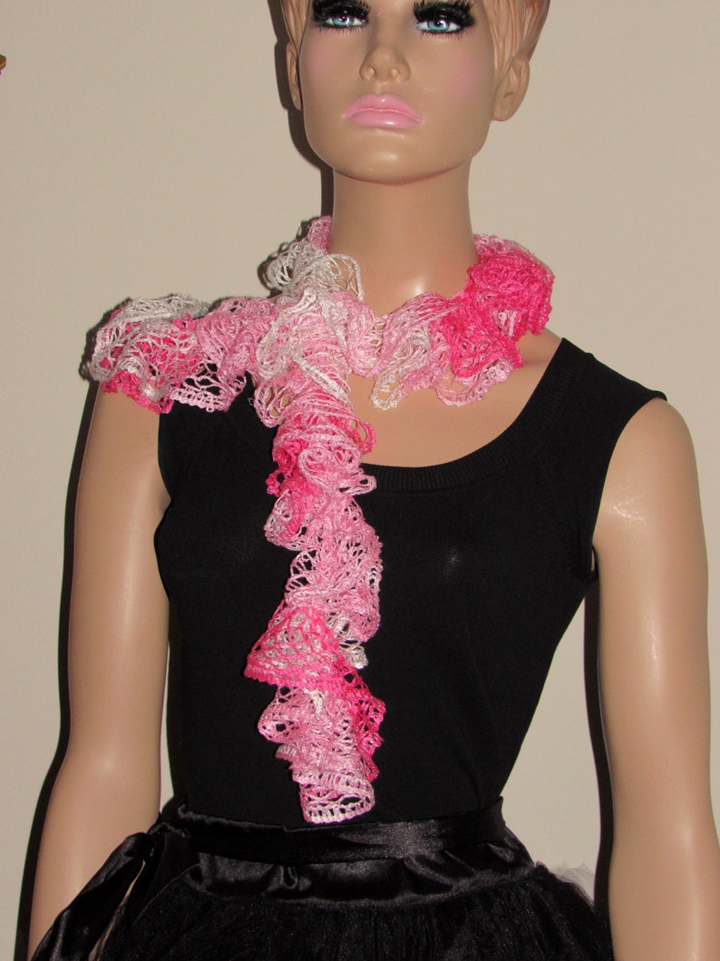 Pink Lace Crochet Neck Scarf, Summer Ruffled Lace Shawl, Lightweight ...