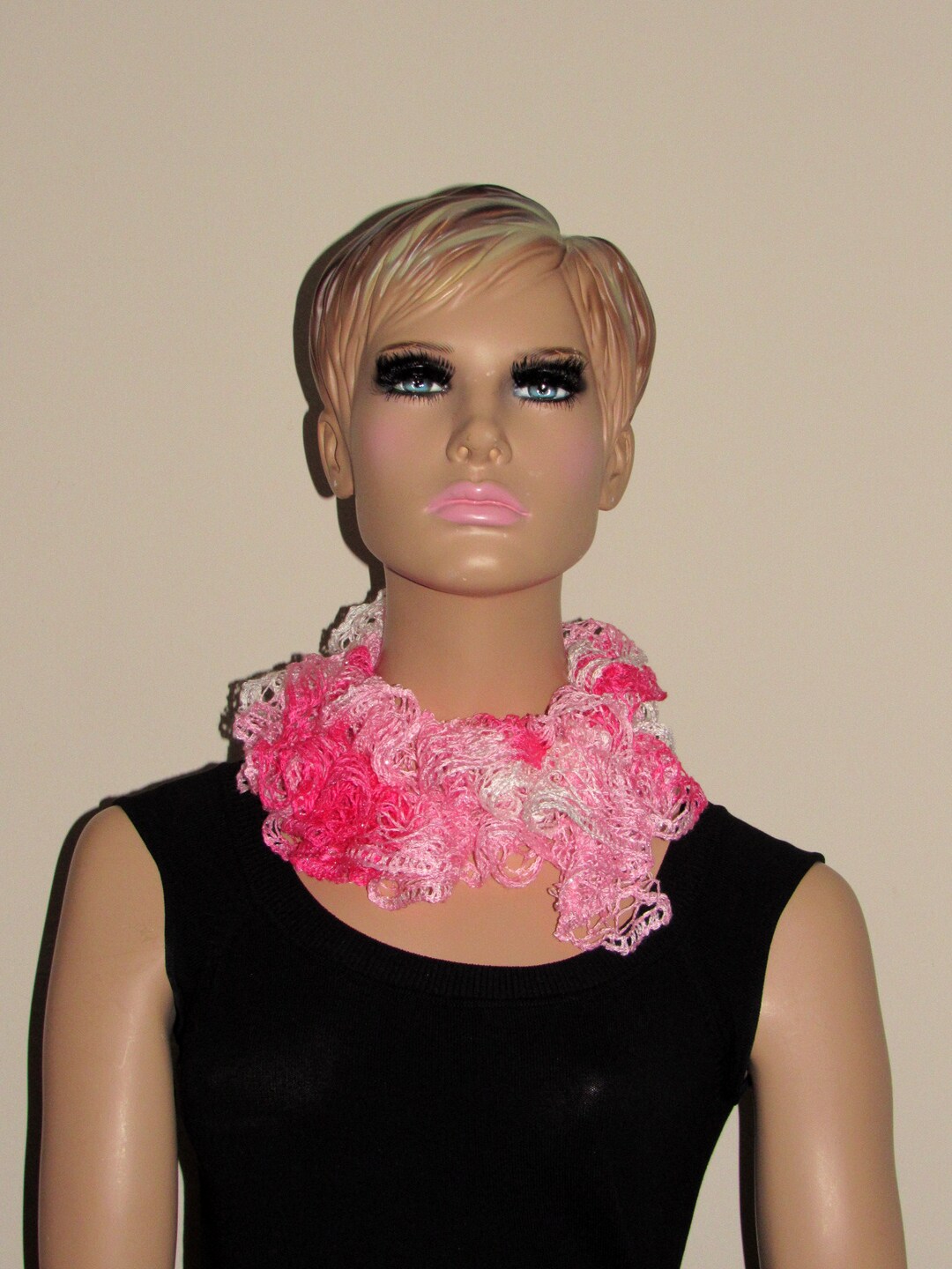 Crochet Pink Lace Scarf in Raffle Sashay Thread Neck Scarf - Etsy