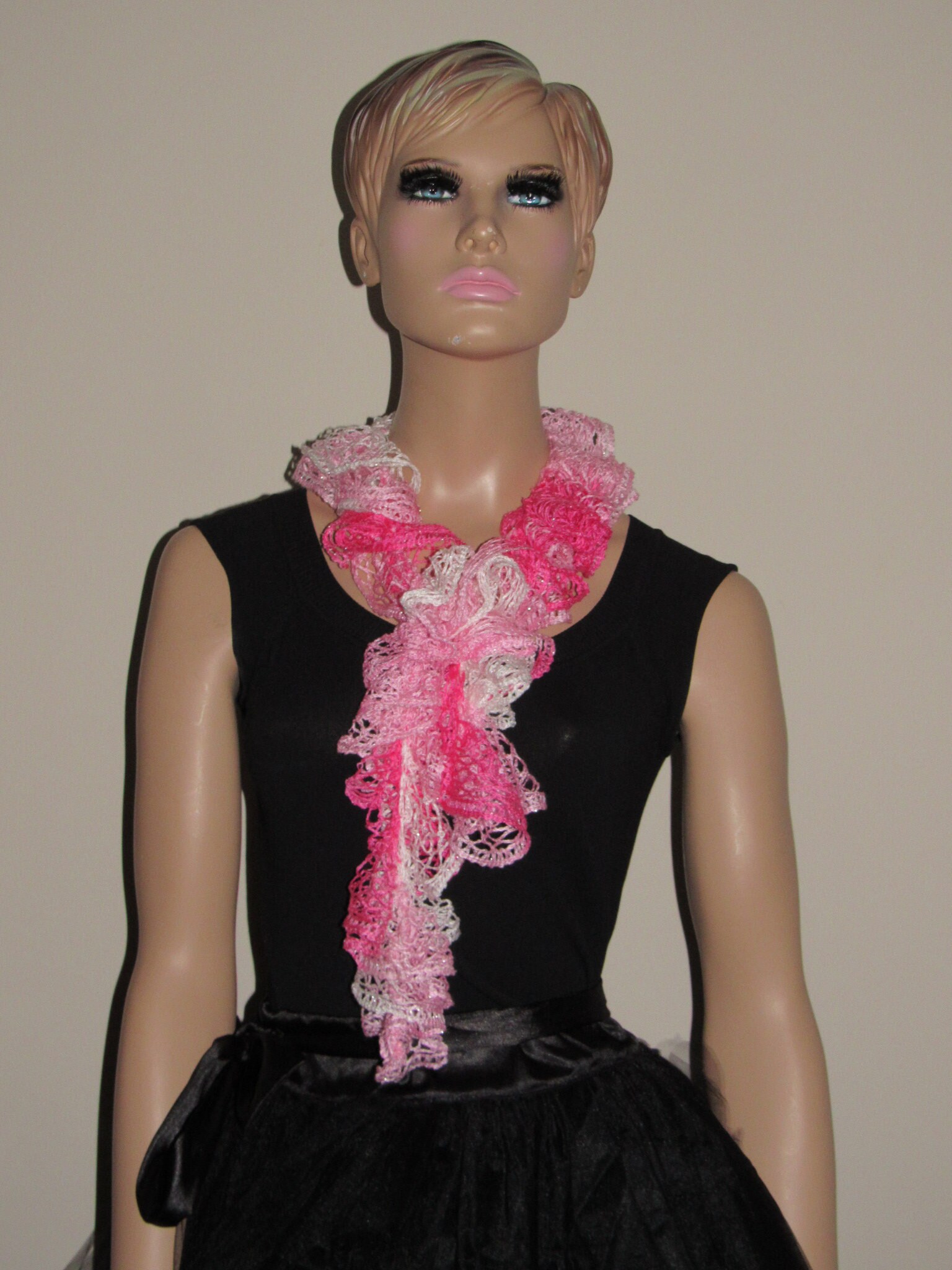 Crochet Pink Lace Scarf in Raffle Sashay Thread Neck Scarf - Etsy