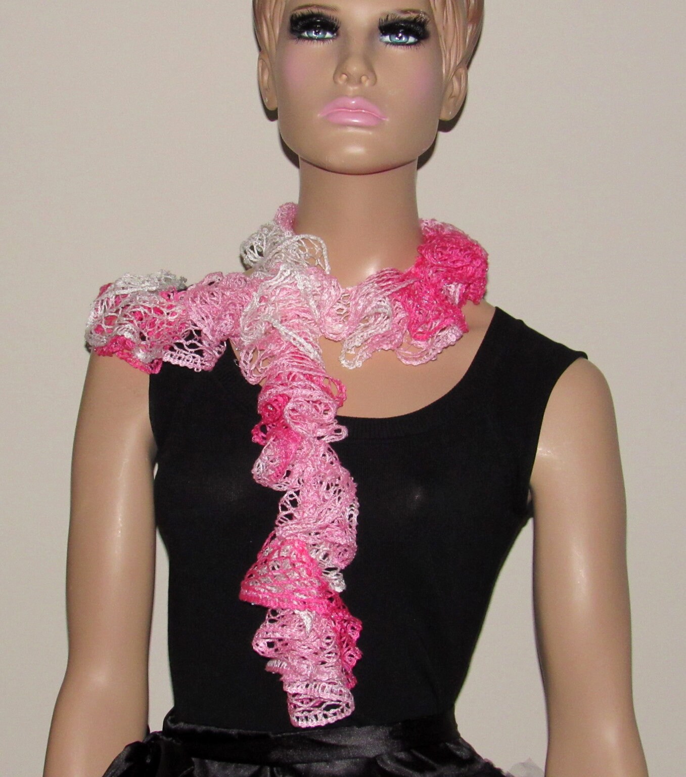 Crochet Pink Lace Scarf in Raffle Sashay Thread Neck Scarf - Etsy