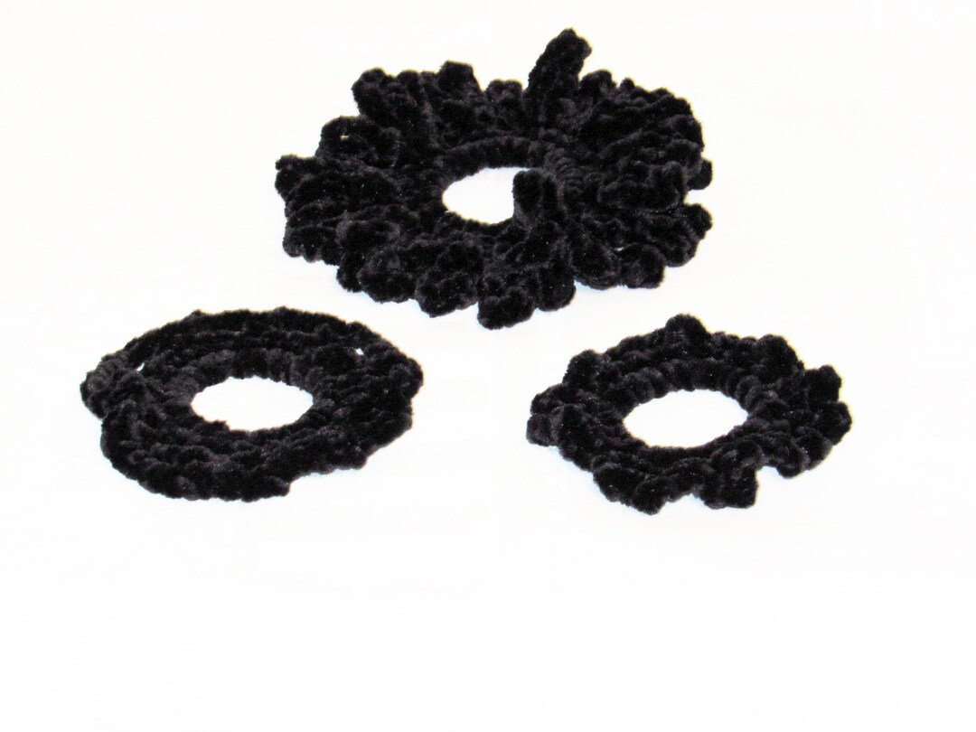 Set of 3 Crochet Velvet Ponytail Holders Black Hair Ties Hair ...