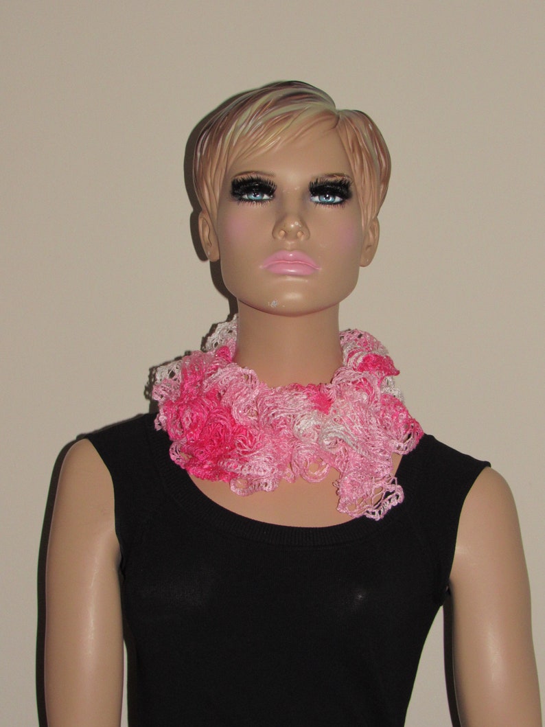 Pink Lace Crochet Neck Scarf, Summer Ruffled Lace Shawl, Lightweight ...