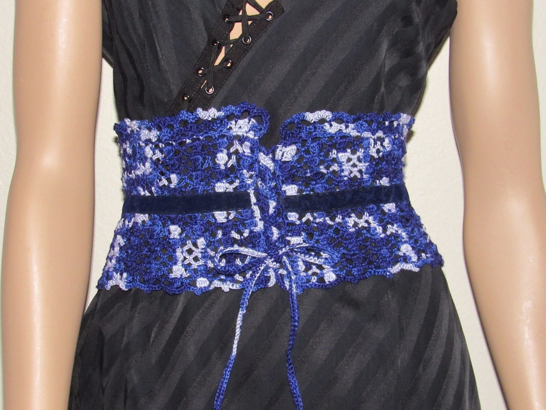 Crochet Purple Belt, Renaissance Inspired Underbust Belt, Wide Lace up ...