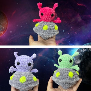 Alien in UFO Handmade Crochet Hand Plush - Choose a Color - Etsy