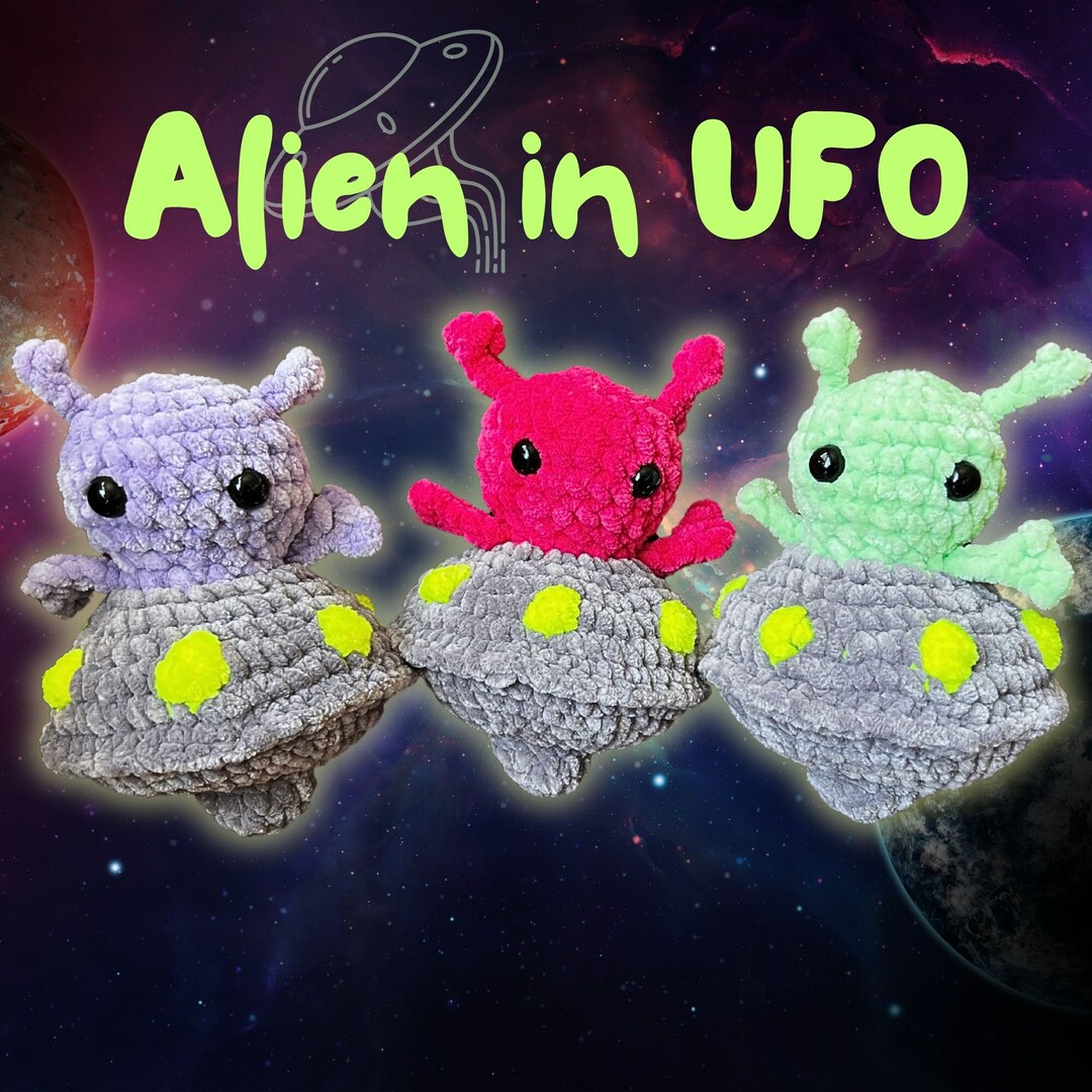 Alien in UFO Handmade Crochet Hand Plush - Choose a Color - Etsy