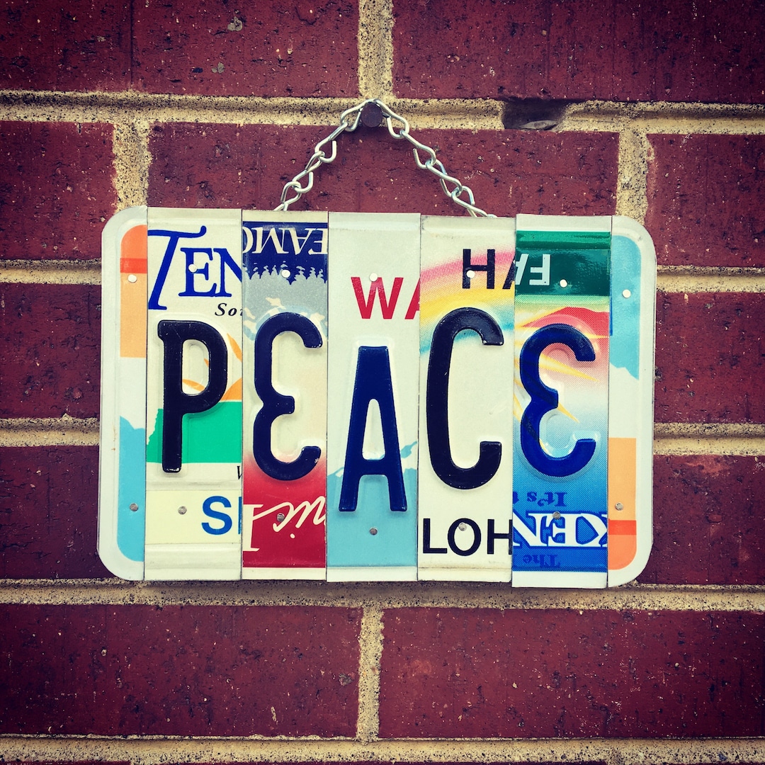 Recycled License Plate PEACE Sign - License Plate Sign - Boho Decor ...