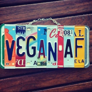 Vegan AF Kitchen License Plate Art Sign Wall Hanging, Vegan Sign ...