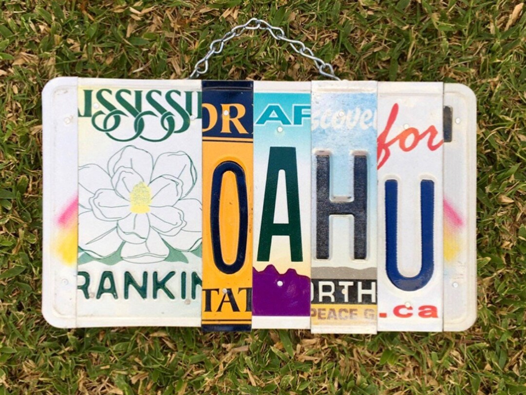 Oahu Art, License Plate Sign, Hawaiian Decor, Island, Bedroom Wall ...