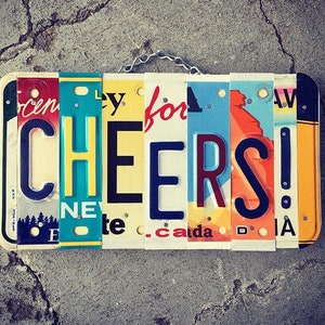 Cheers, Happy New Year, Cheers Sign, Bar Sign, License Plate Art, Wine ...
