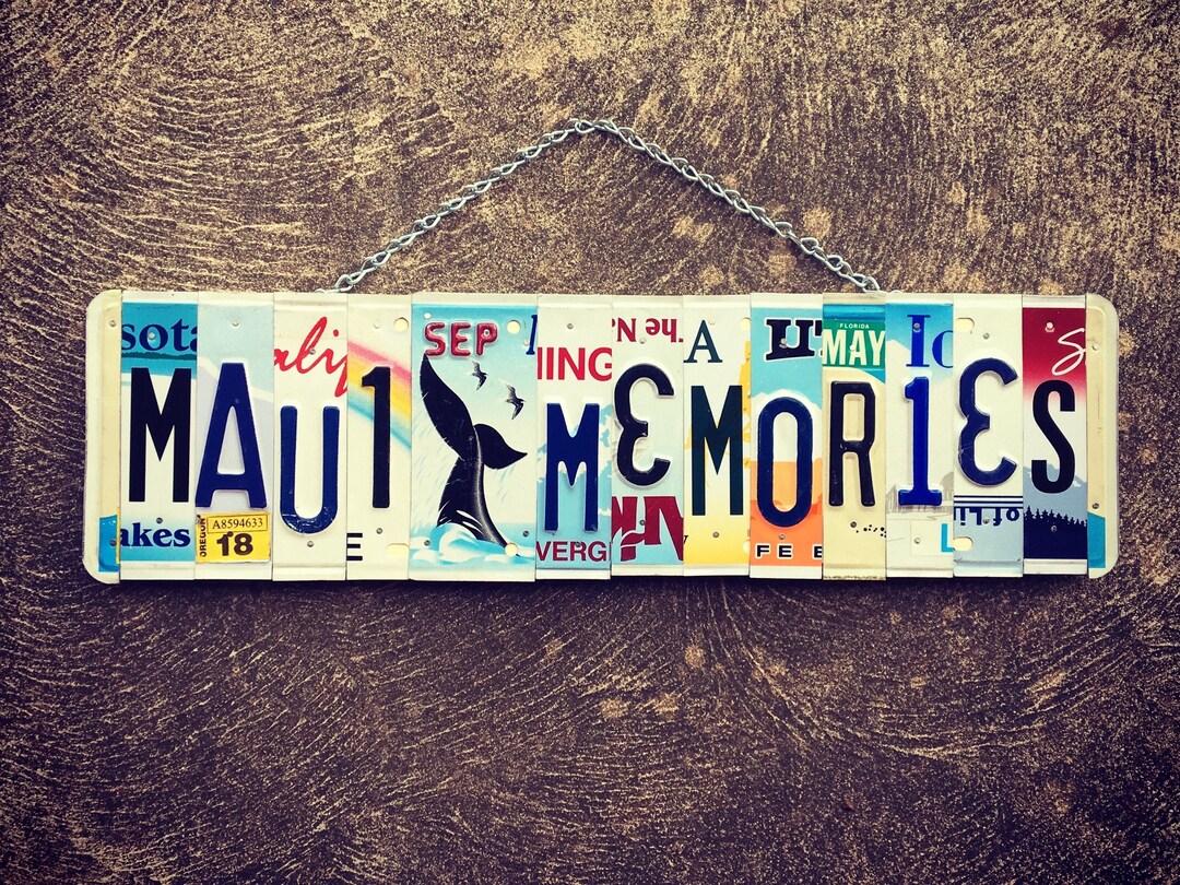 Maui Memories Upcycled License Plate Sign - Maui Sign - Beach Decor ...