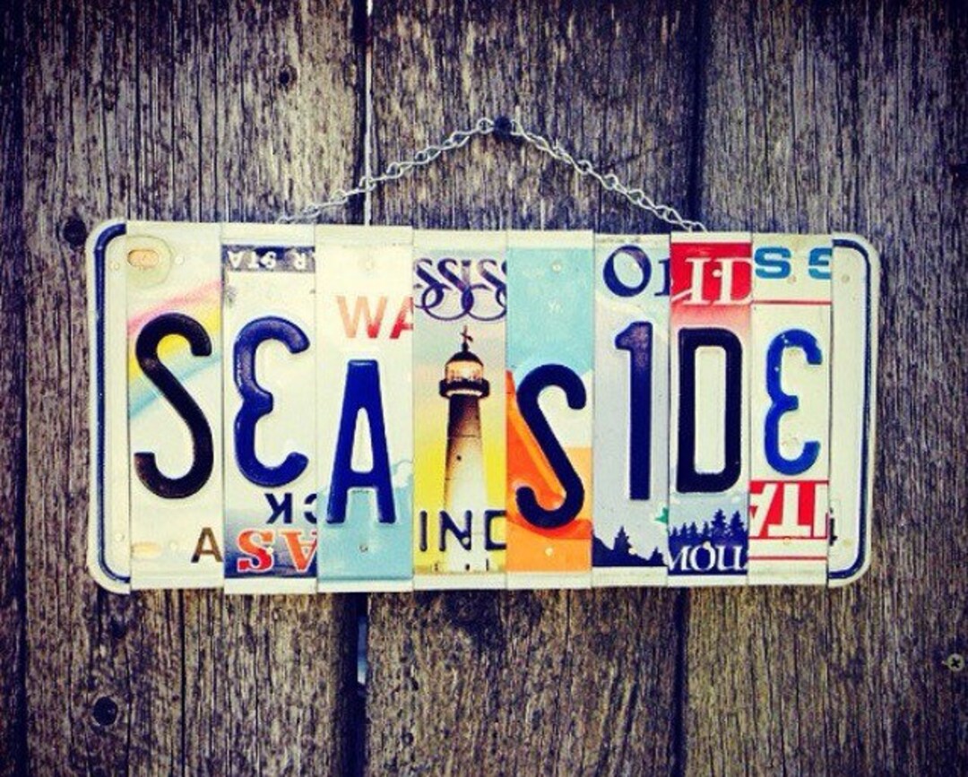 Sea Side Beach House License Plate Art Sign, Light House Wall Art, Gift ...