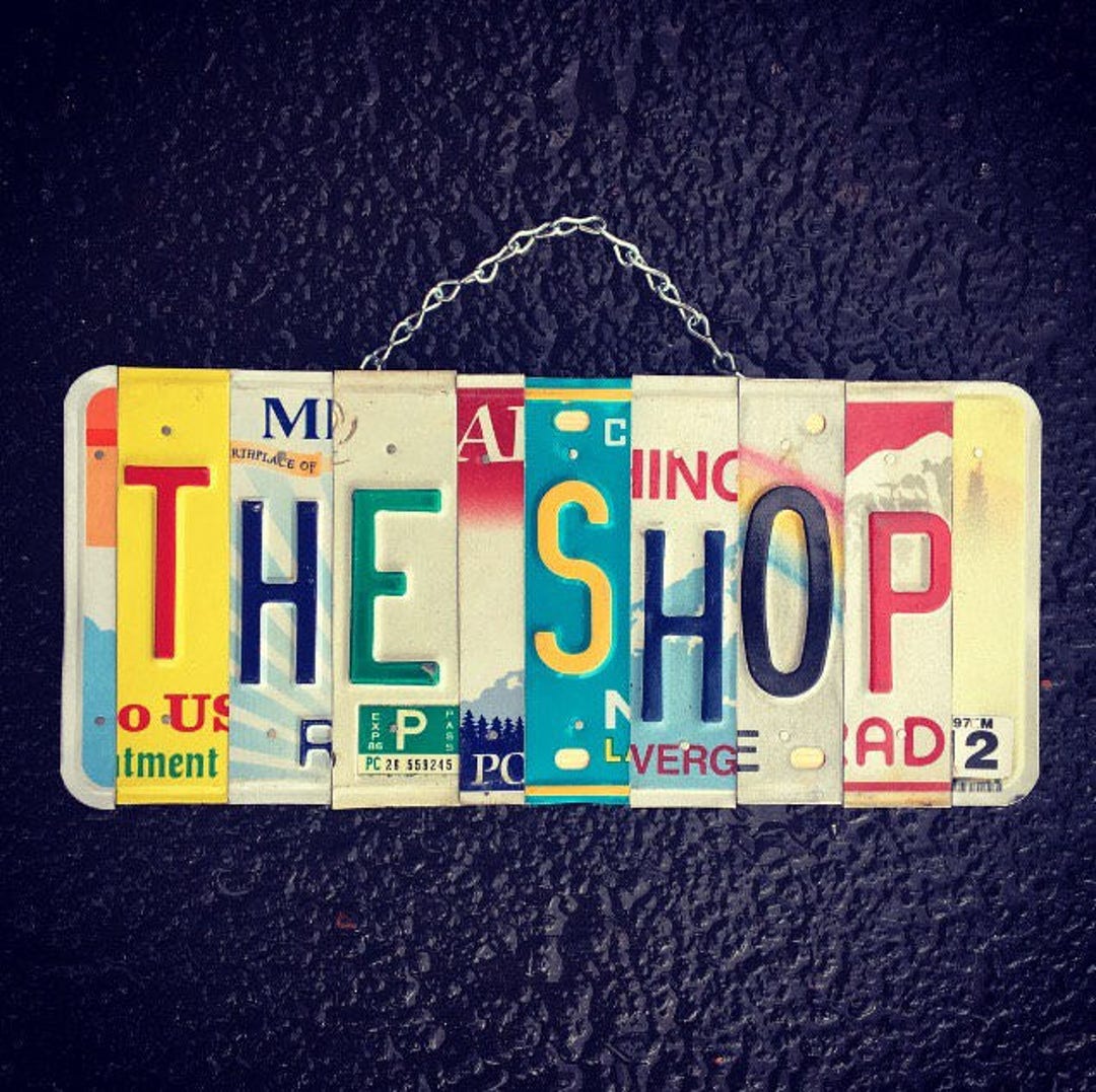 THE SHOP License Plate Garage Sign. Business Sign. Repair Shop. Garage ...