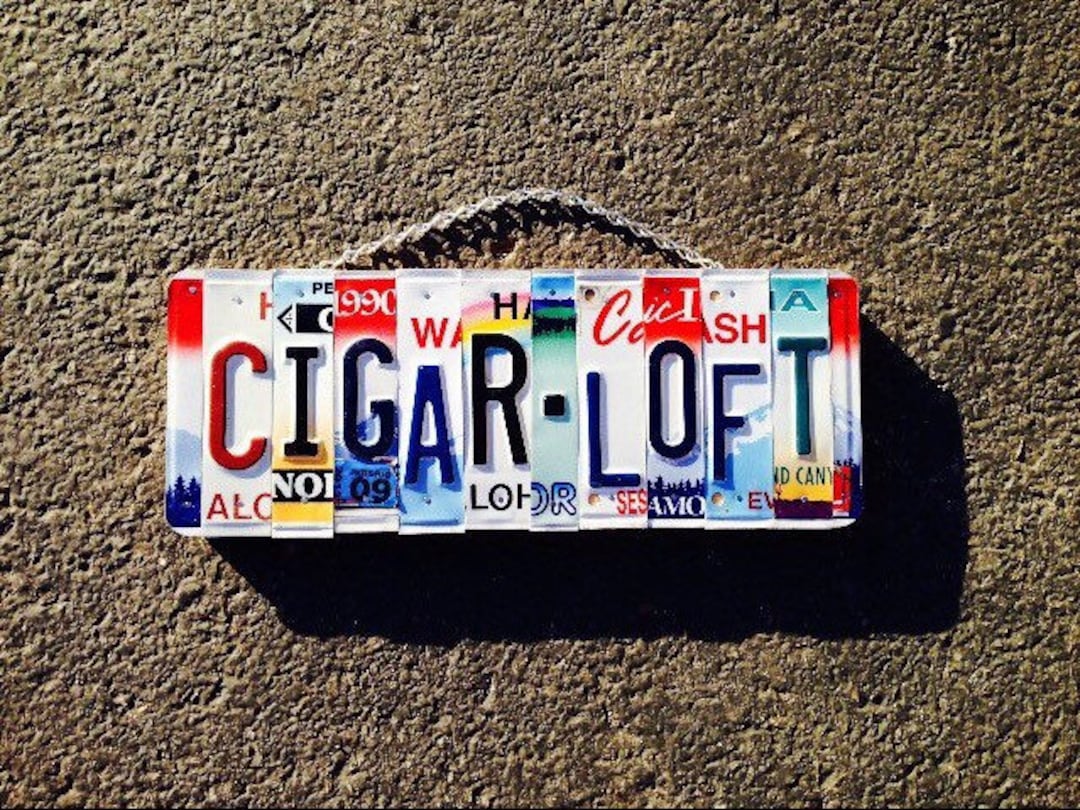 Cigar. Bar. Smokers. Sign. License Plates. Upcycled. Loft. Mancave ...