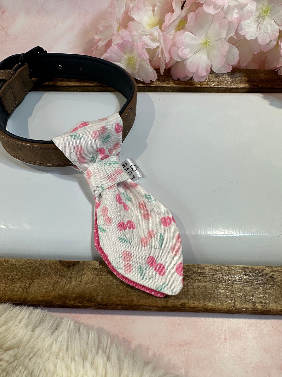 New Dog/cat Neck Tie {pink Dot Cherries}neckwear Fashion Pet Necktie ...