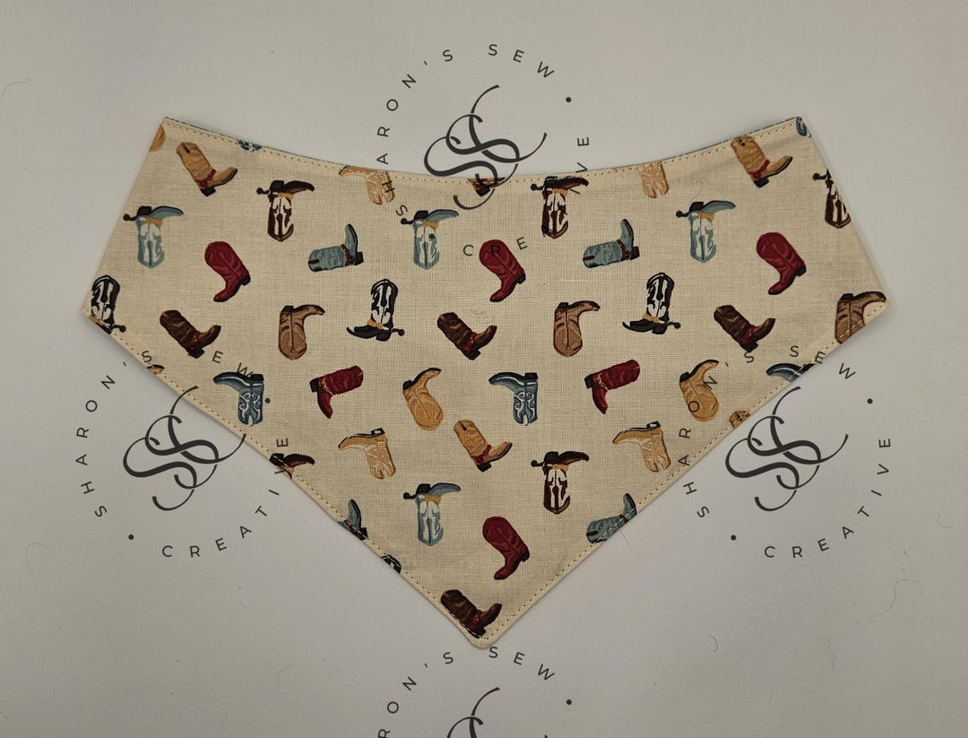 Cowboy Boots and Bandana Themed Snap Style Dog Bandana With Curved ...