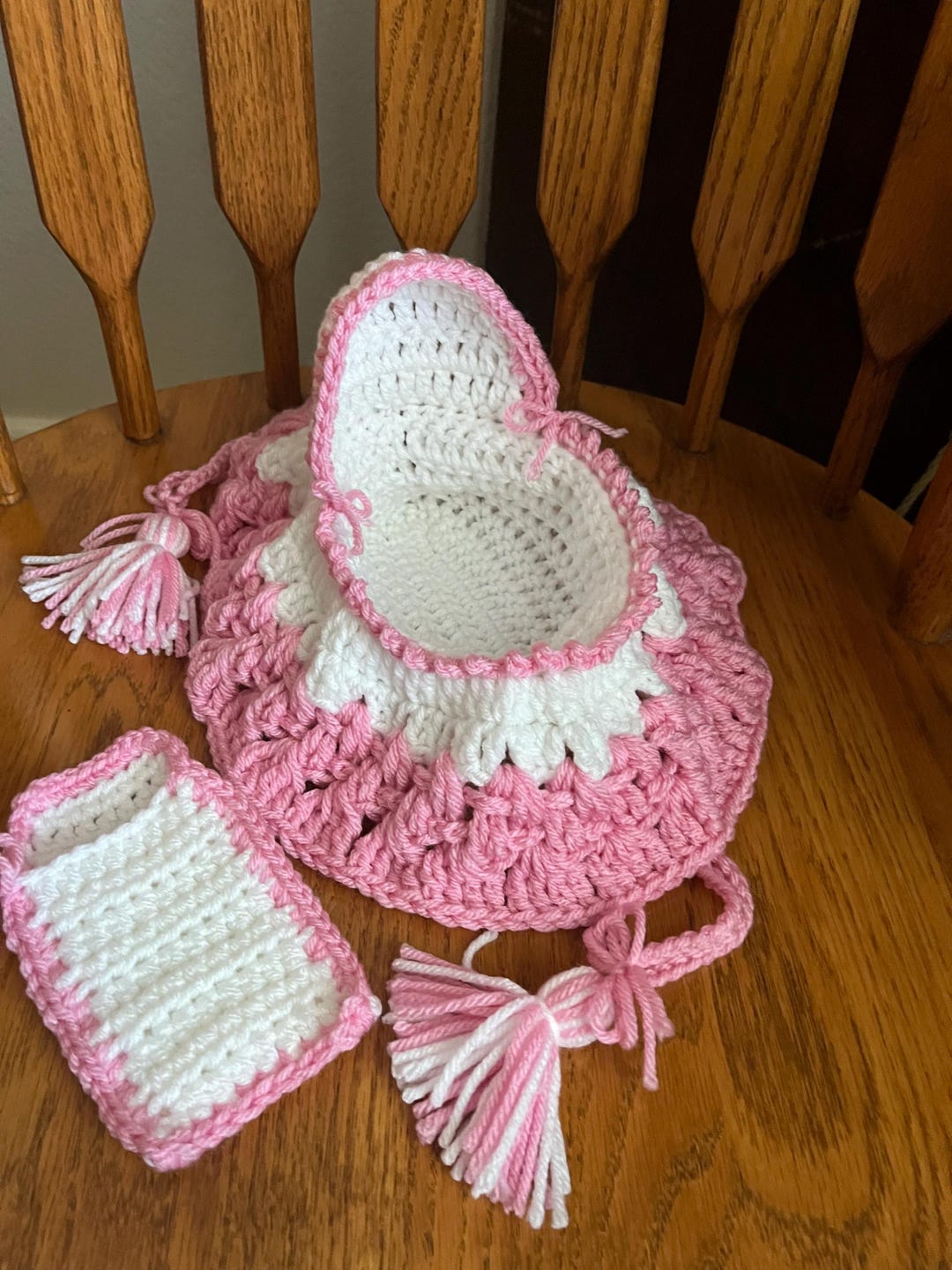 Crocheted Cradle Purse: Child's Drawstring Bag With Doll Bunting - Etsy