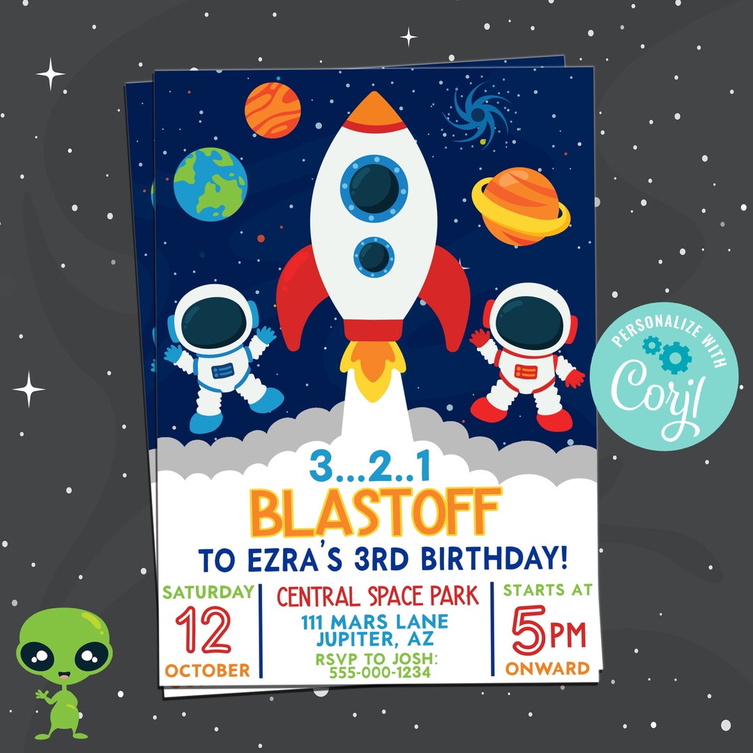 Space Themed Birthday Invitation DIY Instant Download Corjl - Etsy