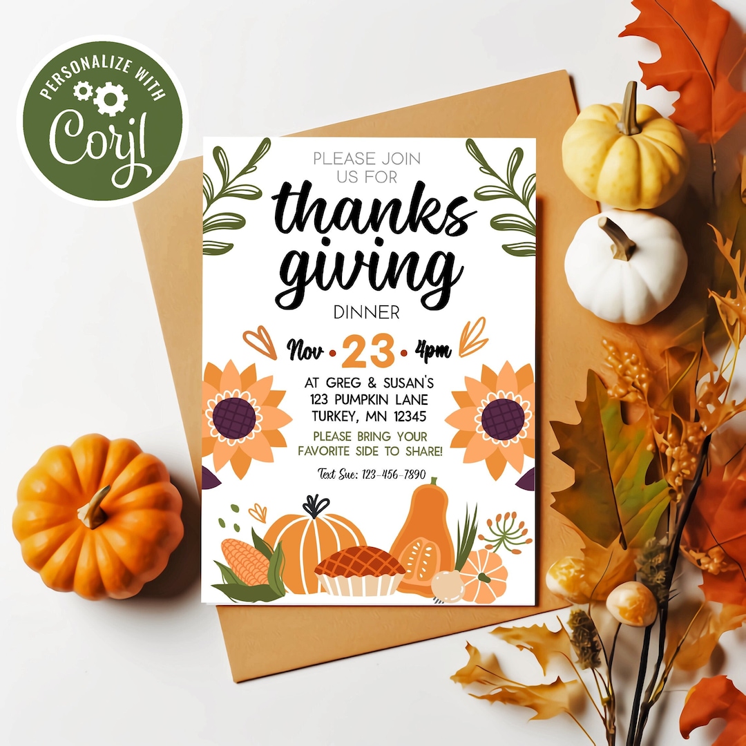 Thanksgiving Dinner Digital Invitation -DIY Thanksgiving Give Thanks ...