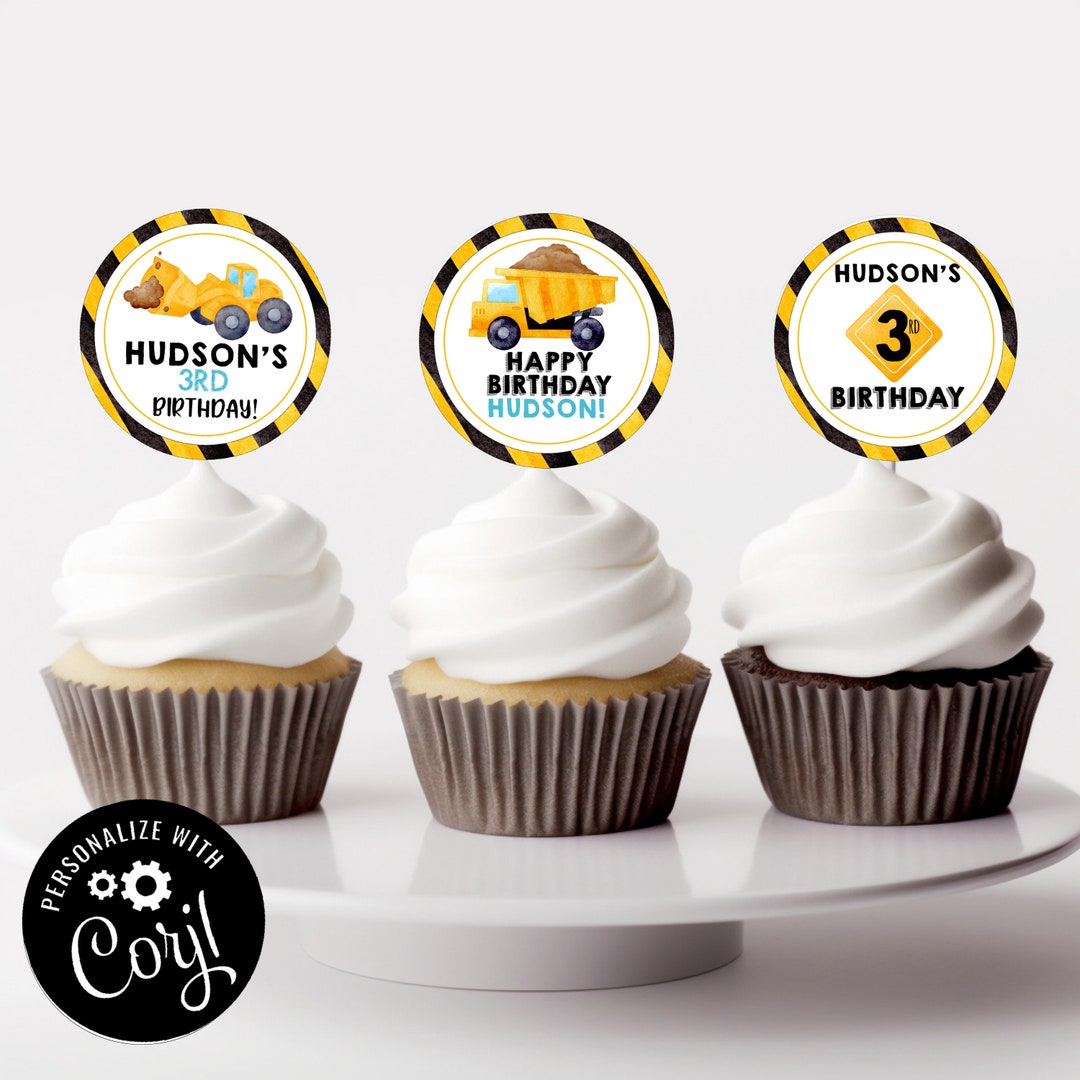 Construction Vehicles Party Digital Cupcake Toppers - Boy's DIY ...