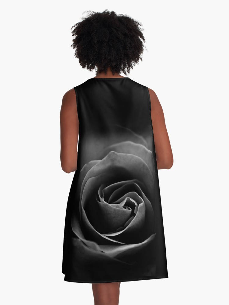 Gothic Black Rose Flower A-line Dress, Flower Flowy Mini Dress, A-line ...