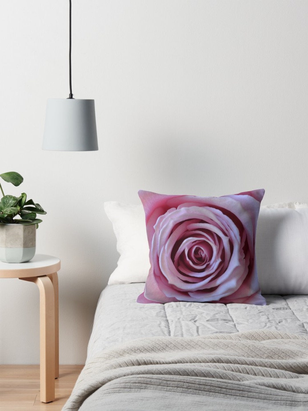 Pink Rose Flower Throw Pillow, Nature Decorative Pillow for Your Couch ...