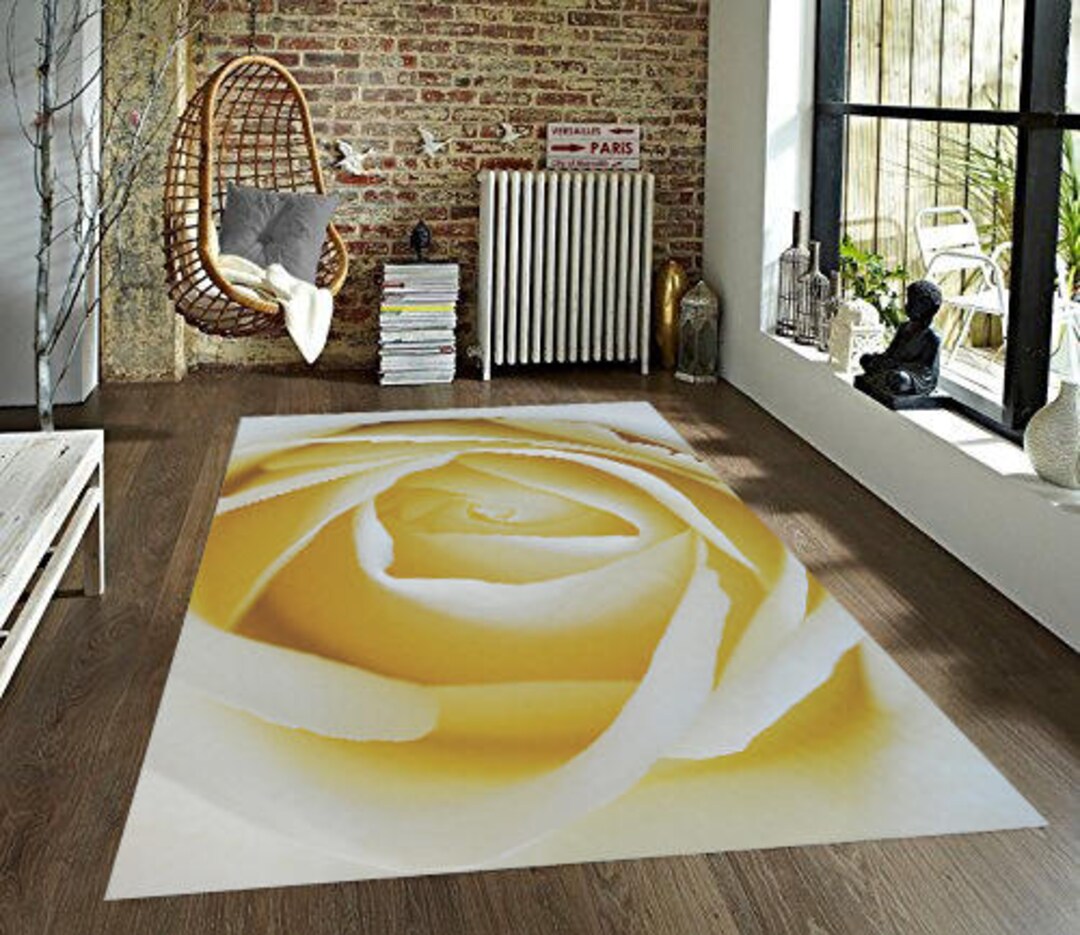 Flower Decorative Area Rug Yellow Floral Rug Yellow Rose - Etsy