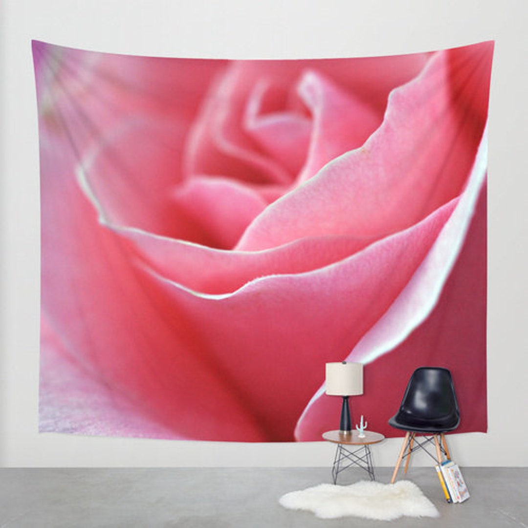 Pink Rose Flower Tapestry Wall Hanging, Pink Floral Photo Tapestry ...