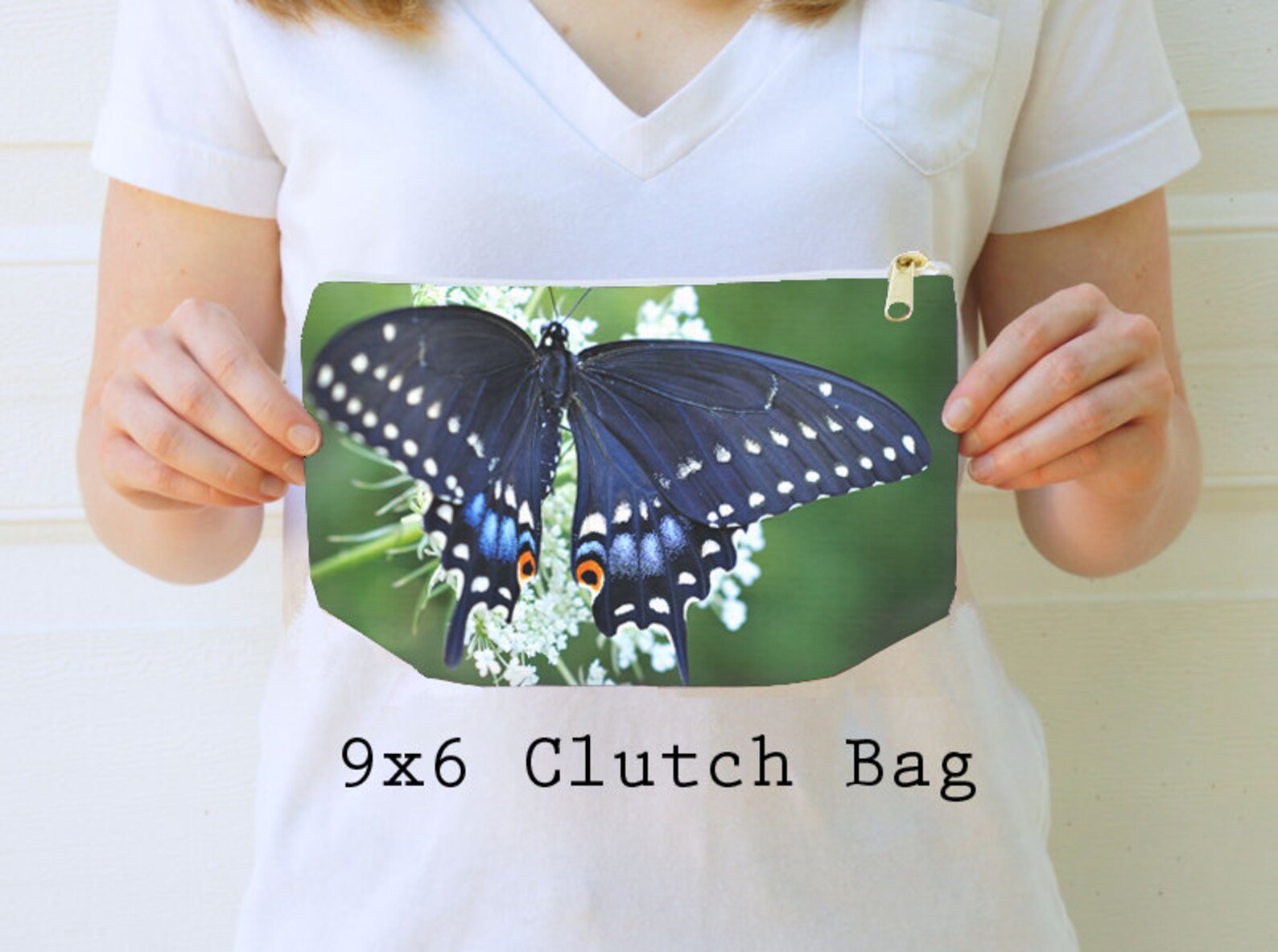 Butterfly Zipper Pouch, Black Swallowtail Evening Bag, Cosmetic Bag ...