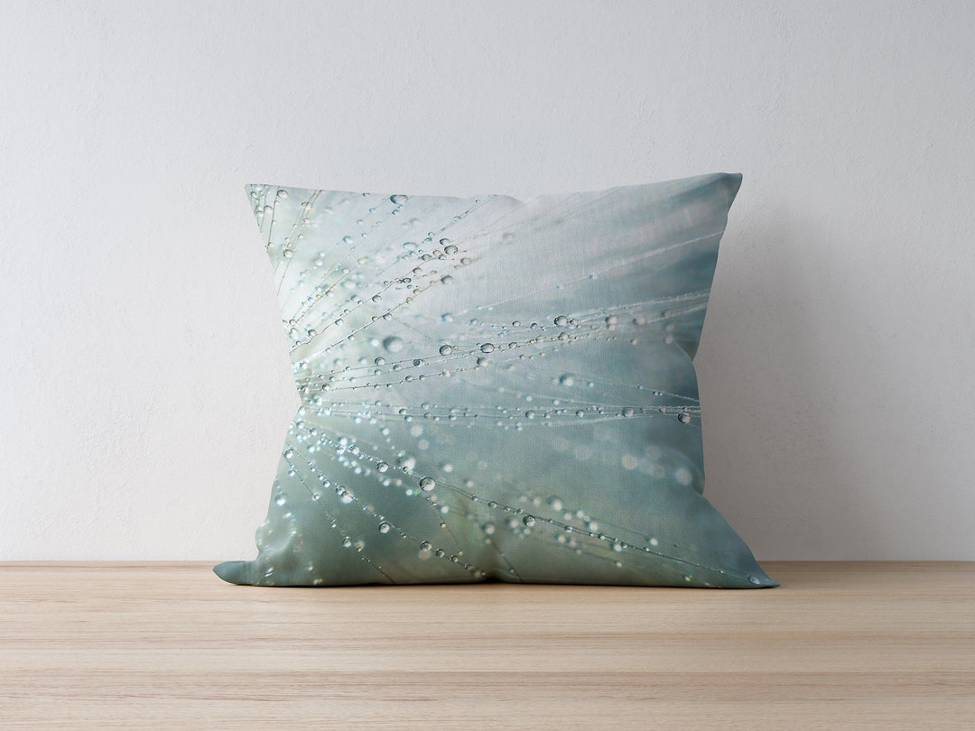 Wispy Blue Nature Throw Pillow, Dew Drop Decorative Pillow for Your ...