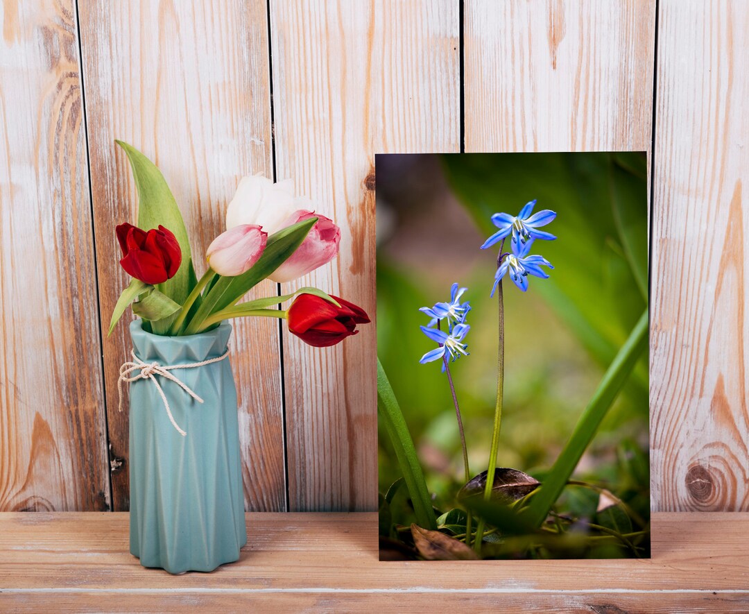 Tiny Blue Flowers Mini Table Top Canvas, Floral Mini Giclee Canvas Art ...