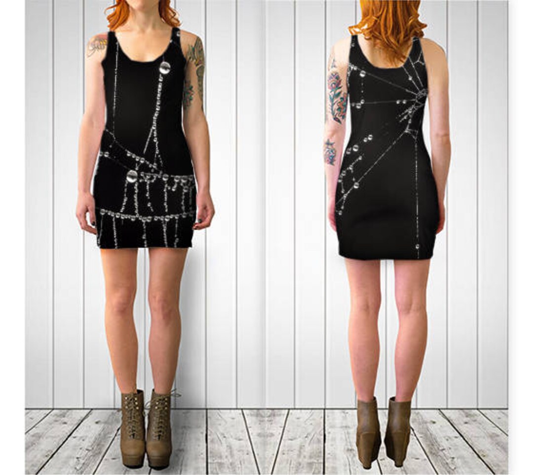 Gothic Black Skater Dress, Spider Web Dress, Bodycon Dress, Teen ...