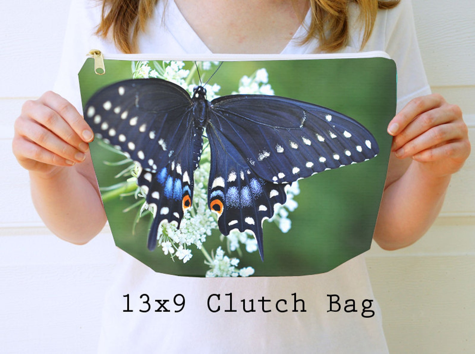 Butterfly Zipper Pouch, Black Swallowtail Evening Bag, Cosmetic Bag ...