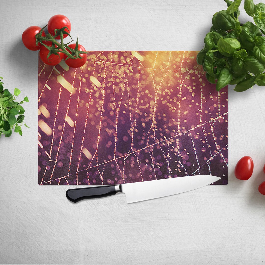 Cobweb With Raindrops and a Sunset Glass Kitchen Cutting Board, Nature ...