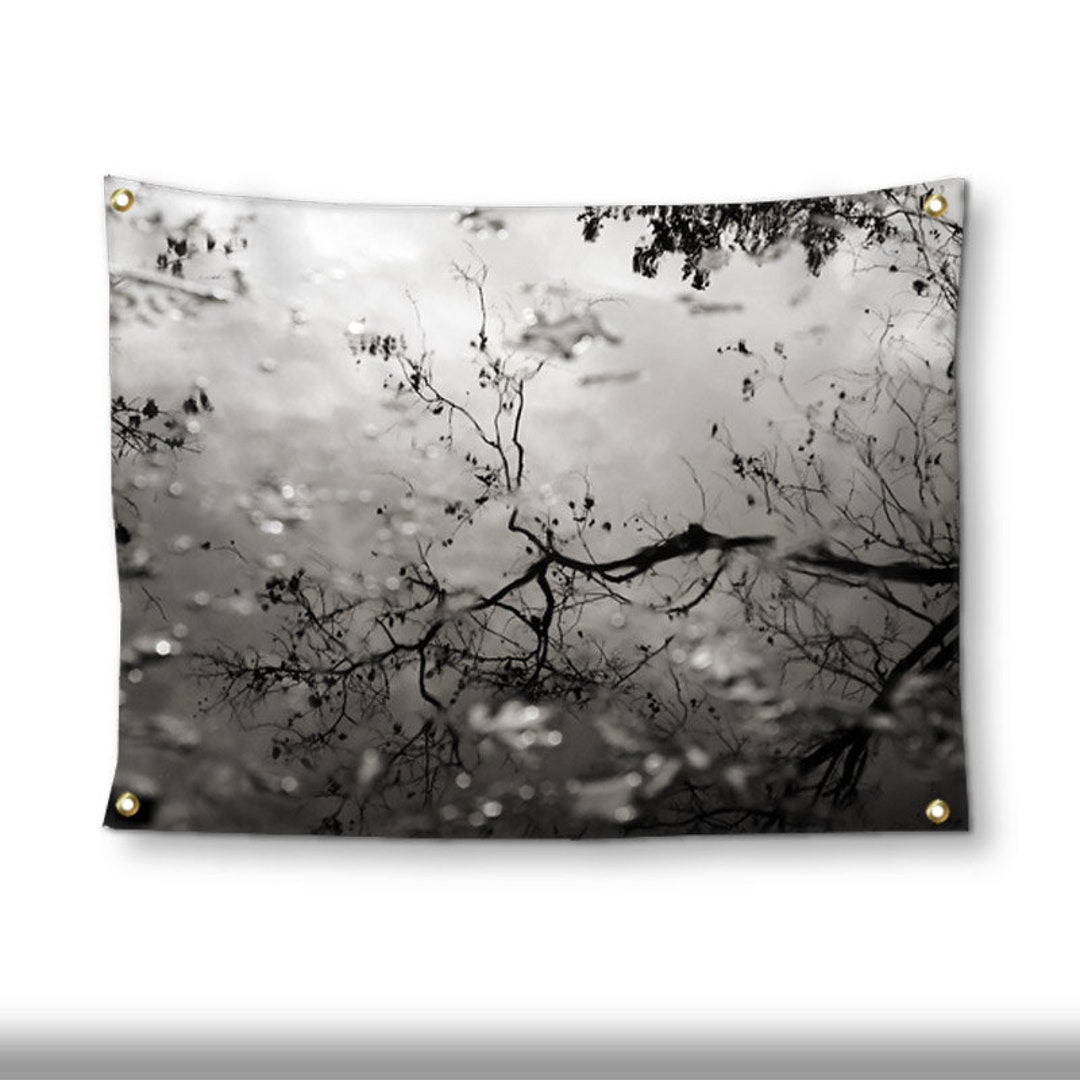 Water Reflection Wall Tapestry, Sky Reflected in Water Tapestry, Black ...
