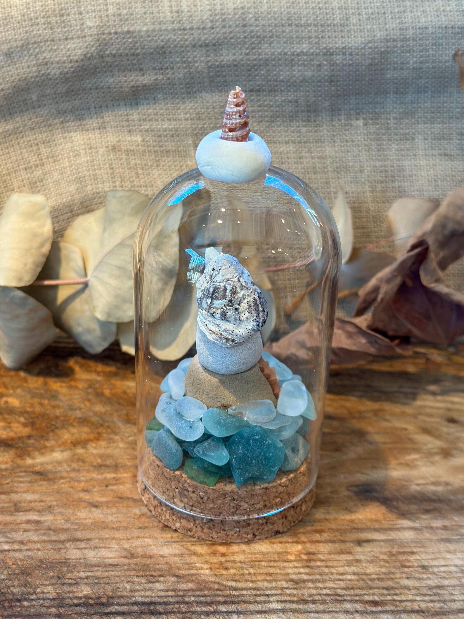 Enchanted Seashell Fairy House in Glass Dome - Turquoise Sea Glass ...