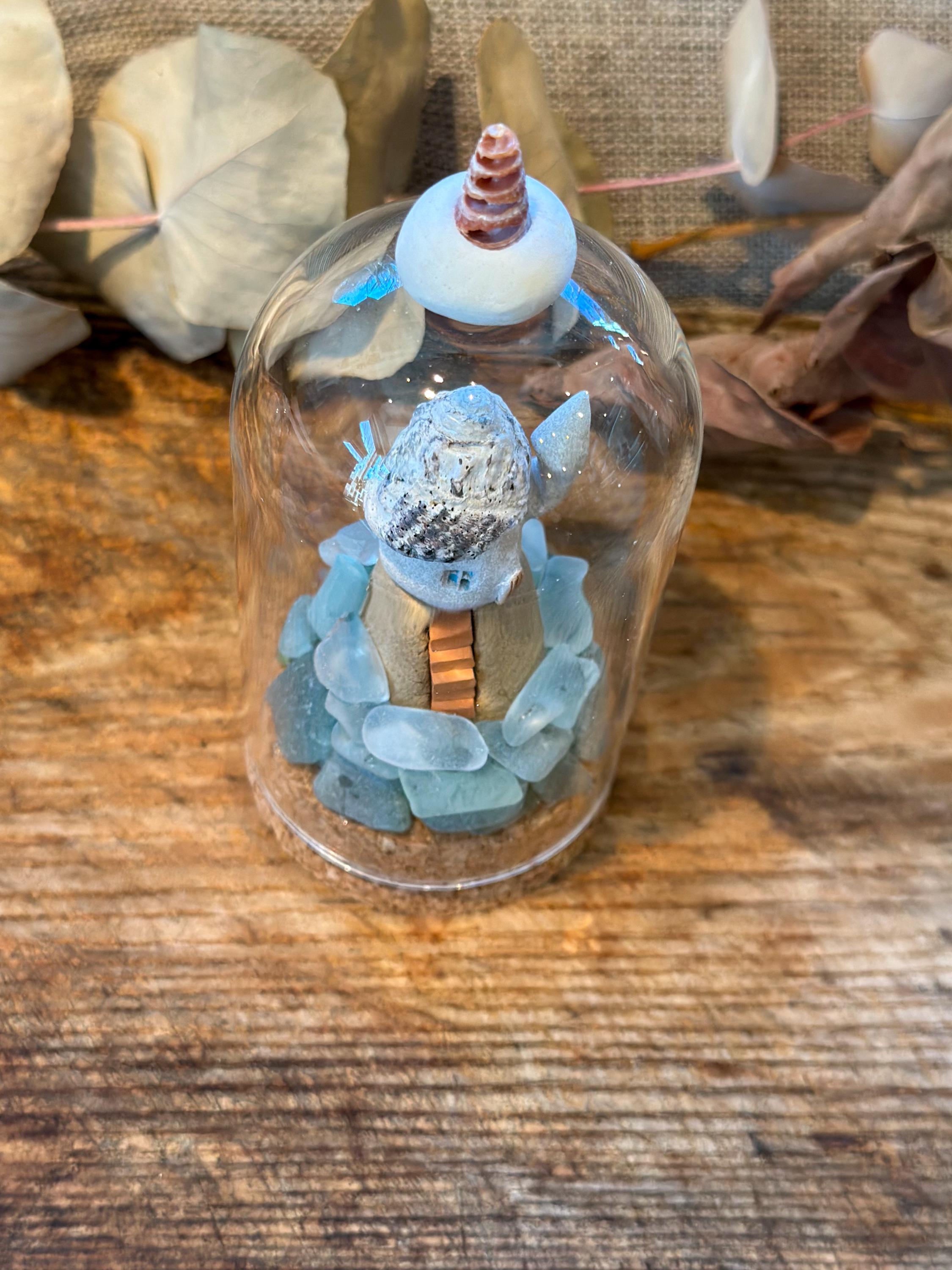 Enchanted Seashell Fairy House in Glass Dome - Turquoise Sea Glass ...
