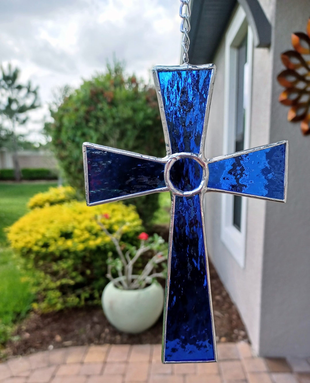 Stained Glass Blue Cross / Religious Gift / Mother's Day Gift / Father ...