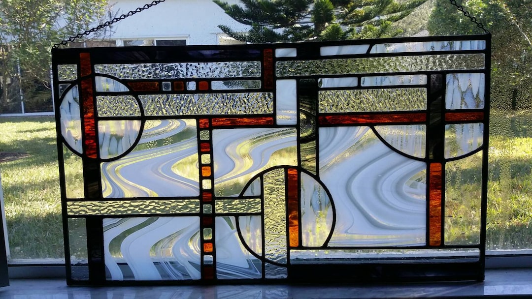 Stained Glass Large Window Panel / Contemporary Glass Panel / - Etsy