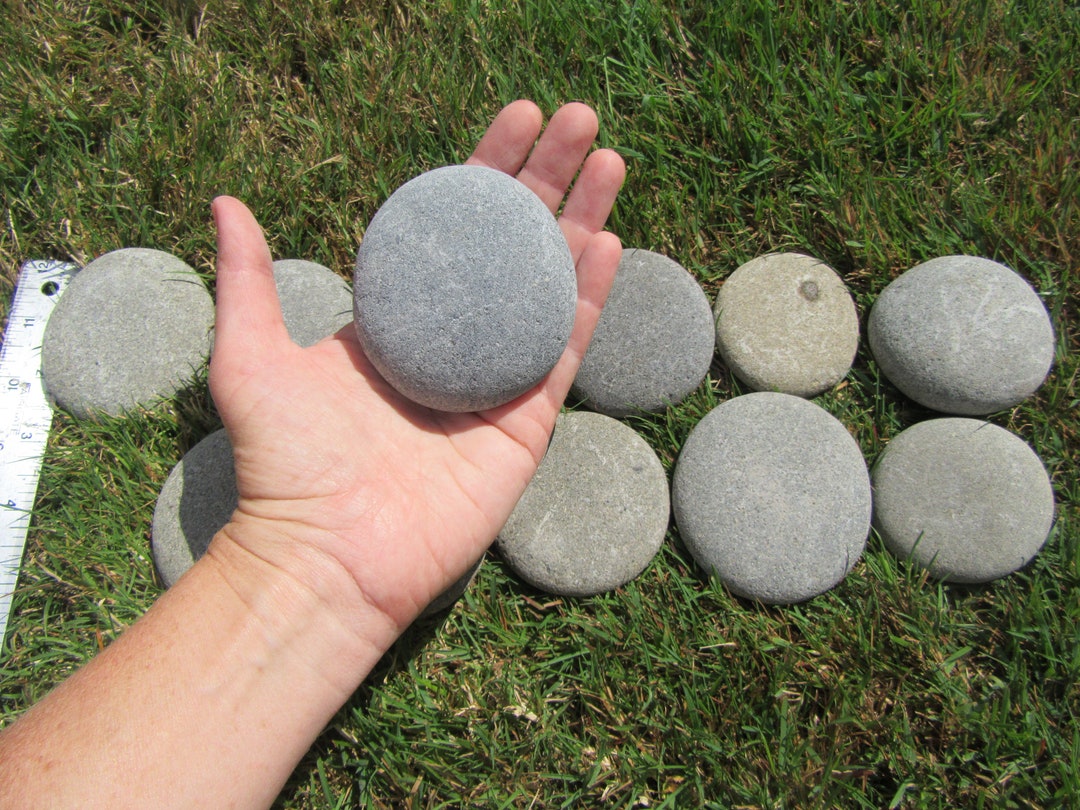 Flat Beach Rocks 10 Rocks. 3 to 4 Inches. 10 Rock Lot of Round and Oval ...