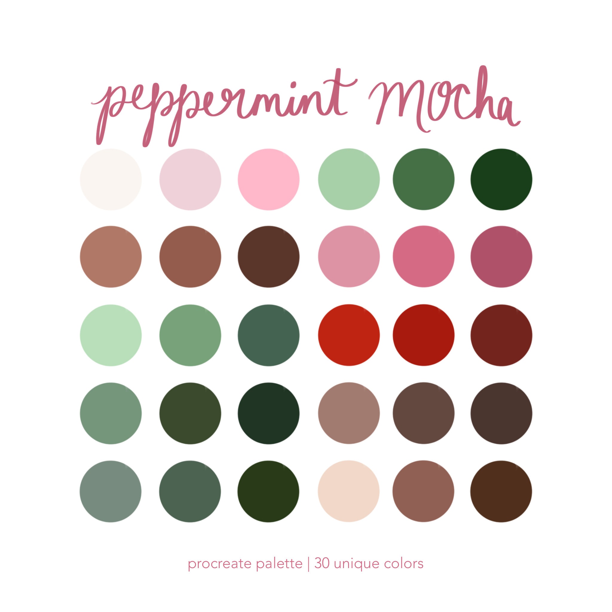 Peppermint Mocha Holiday Procreate Palette Christmas Color Palette ...