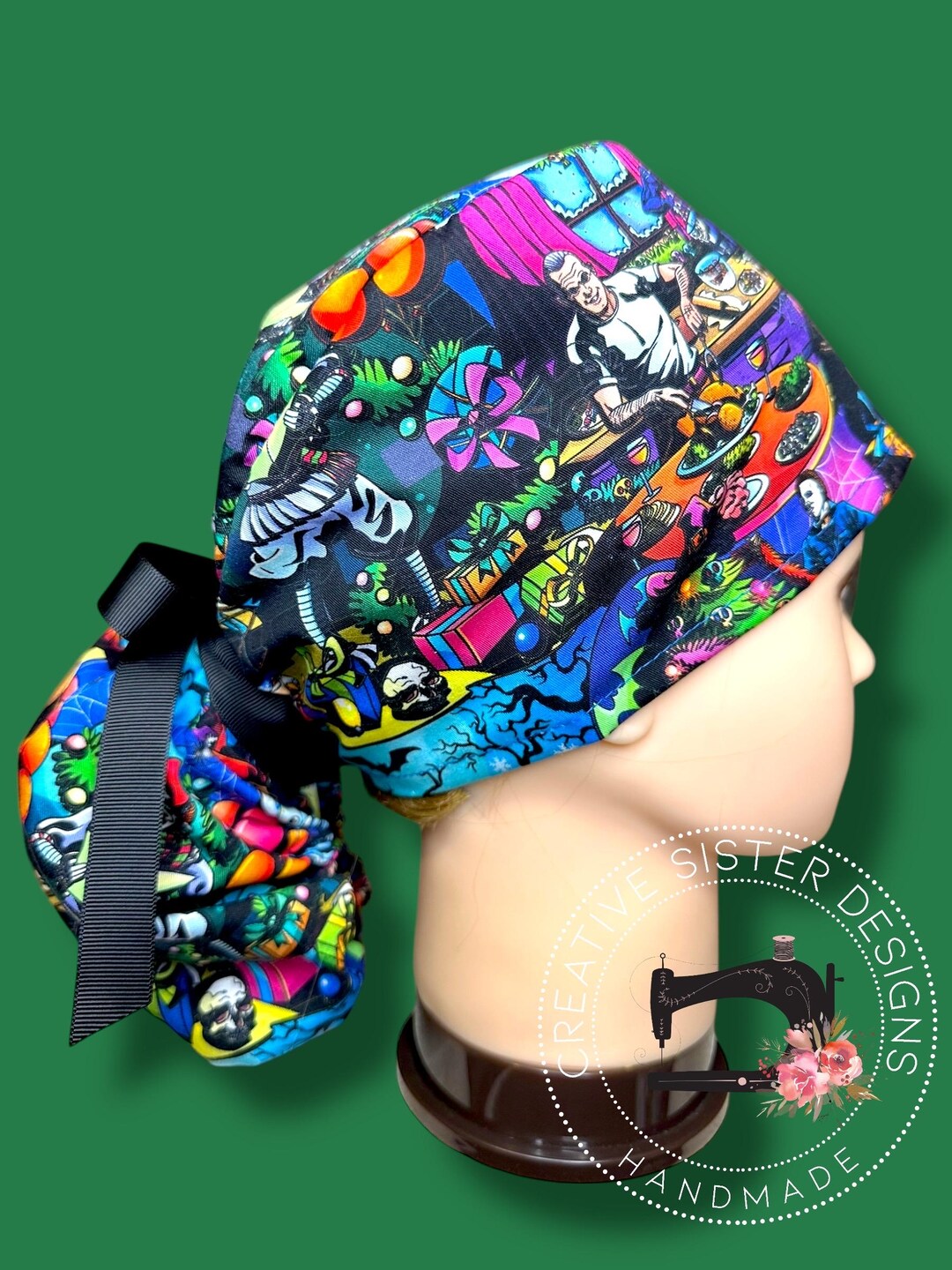Scary Christmas Scrub Cap | Character Ponytail Scrub Cap | Medical Cap ...