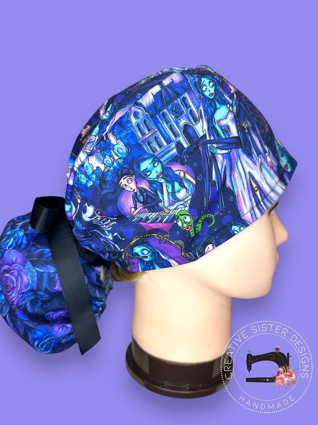 Corpse Wife Ponytail Scrub Cap | Character Ponytail Scrub Cap | Medical ...